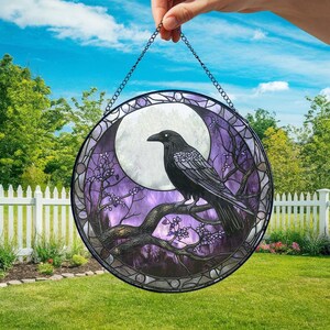 Stained Glass Gothic Raven Suncatcher, Black Raven Windows Hanging ...