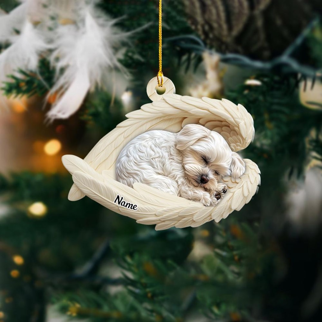 Personalized Maltese Dog Sleeping Angel Wings Ornament, Dog Christmas ...