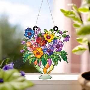 Pansy Flower Suncatcher, Pansy Flower Ornament, Flower Window Hanging ...