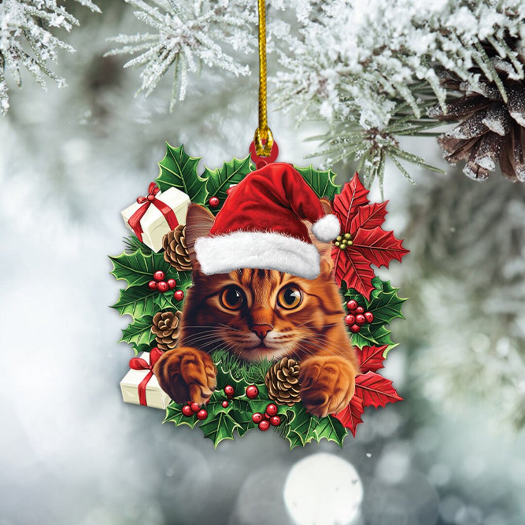Somali Cat Christmas Wreath Ornament, Somali Cat Christmas Ornament ...
