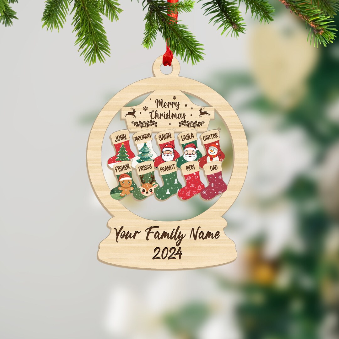 Personalized Family Stocking Wood and Acrylic Ornament, Custom Family ...