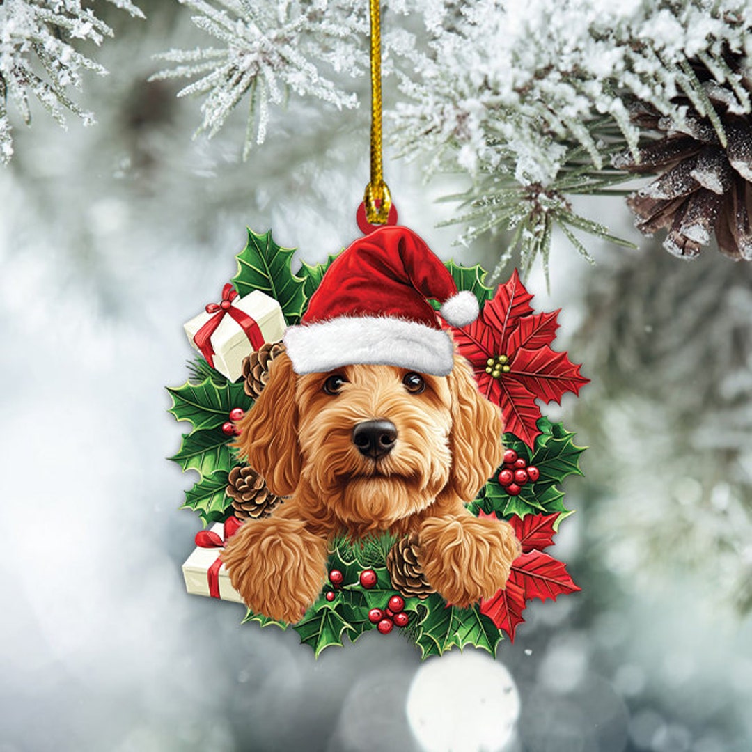 Labradoodle Dog Christmas Wreath Ornament, Labradoodle Dog Christmas ...