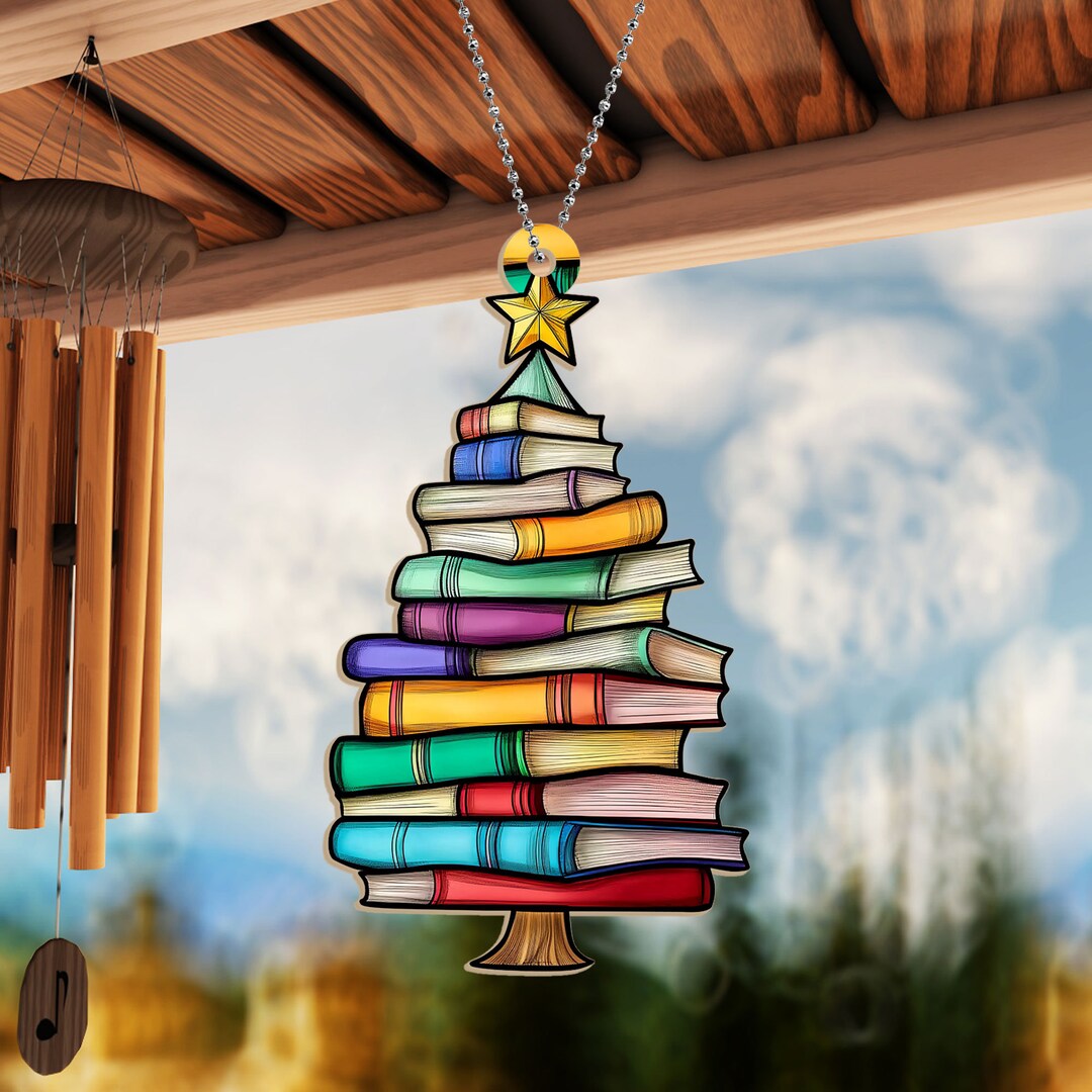 Christmas Book Tree Ornament, Christmas Book Tree Suncatcher Ornament ...