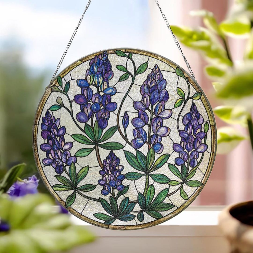 Stained Glass Texas Bluebonnet Flower Suncatcher, Texas Bluebonnet ...
