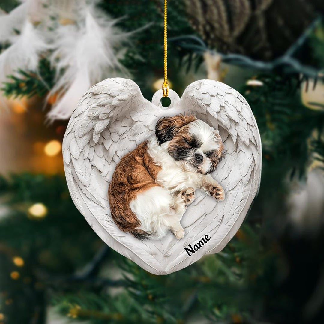 Personalized Shih Tzu Dog Sleeping Angel Wings Ornament, Shih Tzu Dog ...