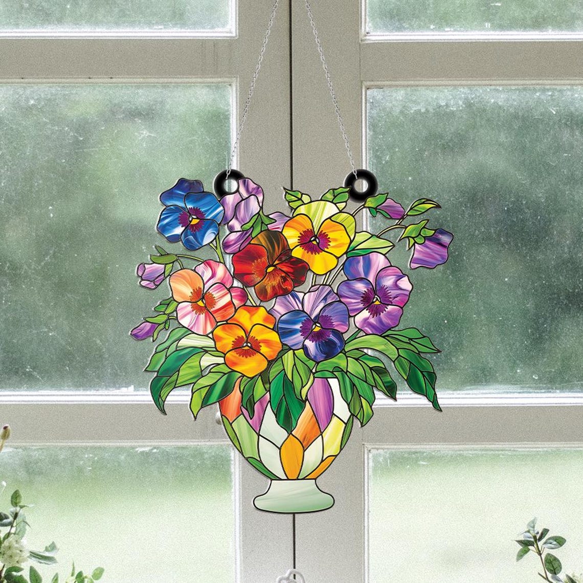 Pansy Flower Suncatcher, Pansy Flower Ornament, Flower Window Hanging ...