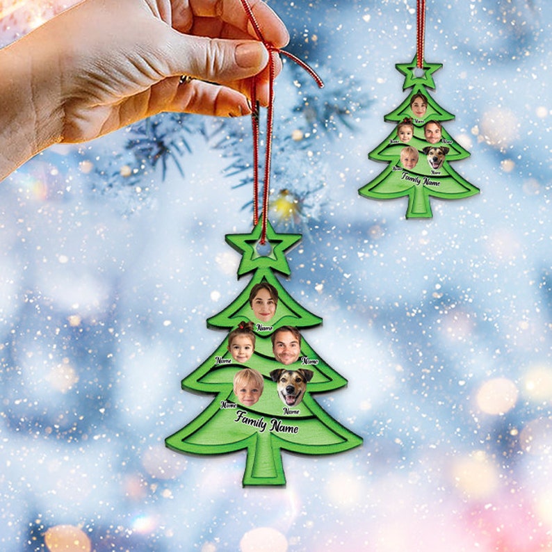 Personalized Christmas Tree Layered Wooden Ornament, Custom Name ...
