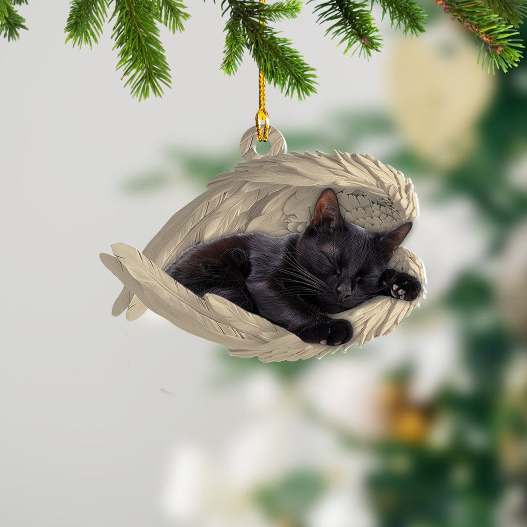 Personalized Black Cat Sleeping Angel Ornament, Black Cat Angel Wings ...