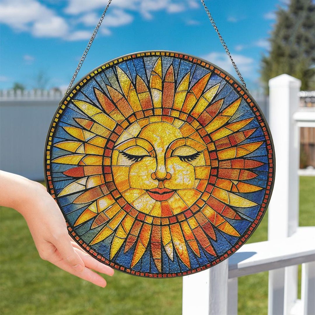Sun Stained Glass Suncatcher, Sun With Faces Light Catcher Window ...
