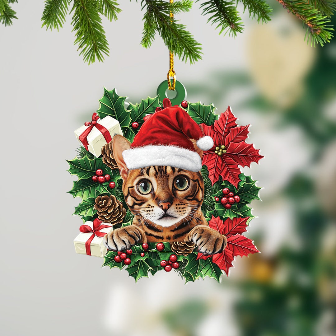 Bengal Cat Christmas Wreath Ornament, Bengal Cat Christmas Ornament ...