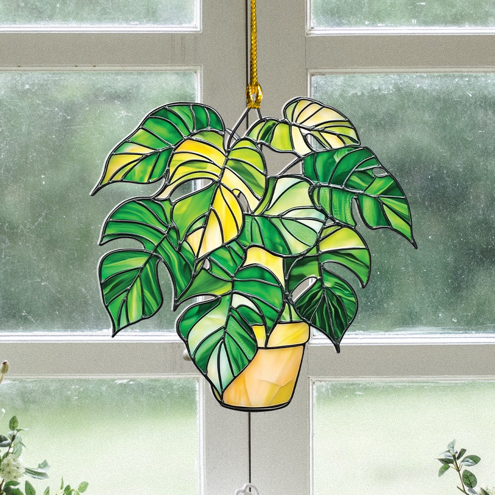 Plant Suncatcher, Monstera Leaves Suncatcher, Leaves Hanging Ornament ...