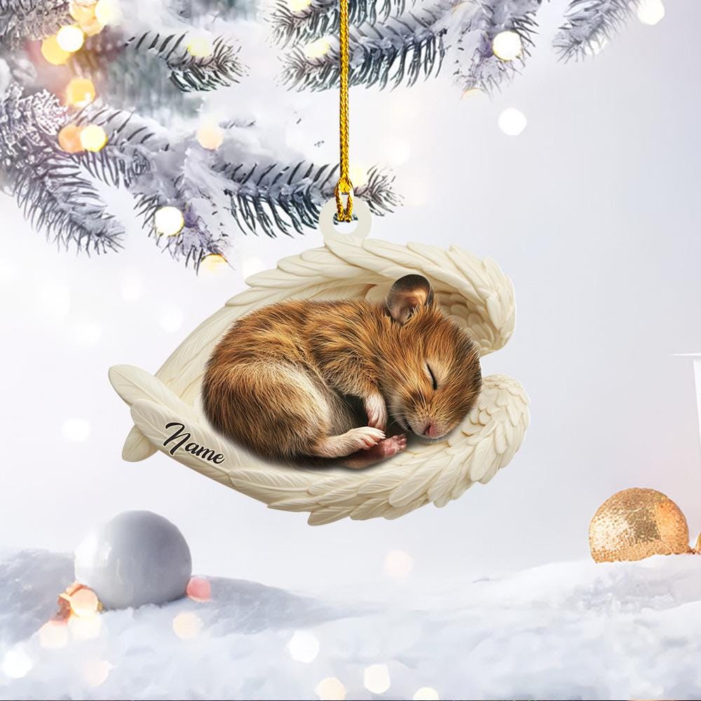 Personalized Hamster Sleeping Angel Wings Ornament, Hamster Christmas ...