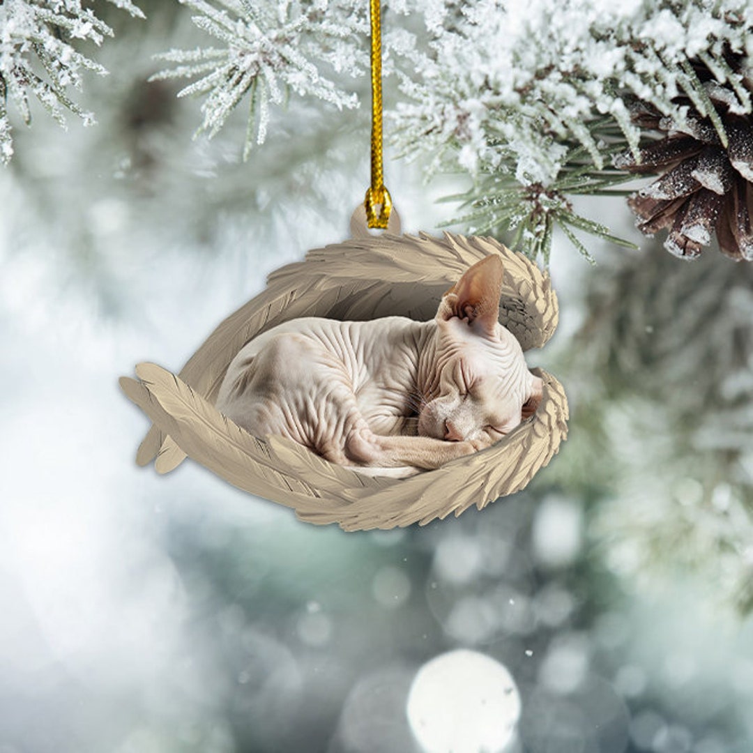 Personalized Sphynx Cat Sleeping Angel Ornament, Sphynx Cat Angel Wings ...
