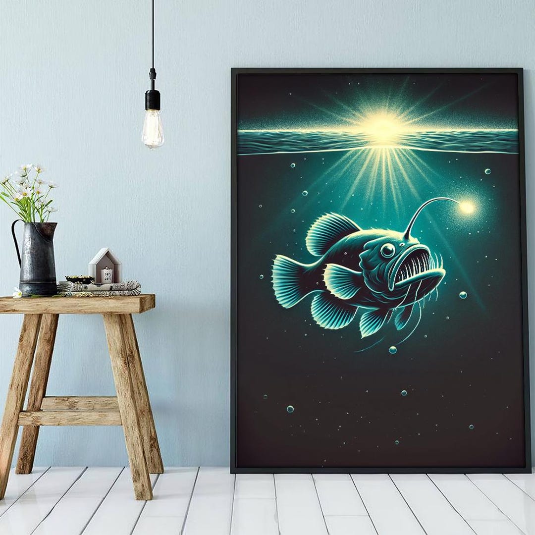 Angler Fish Wall Art, Angler Fish Poster, Anglerfish Decoration, Ocean ...