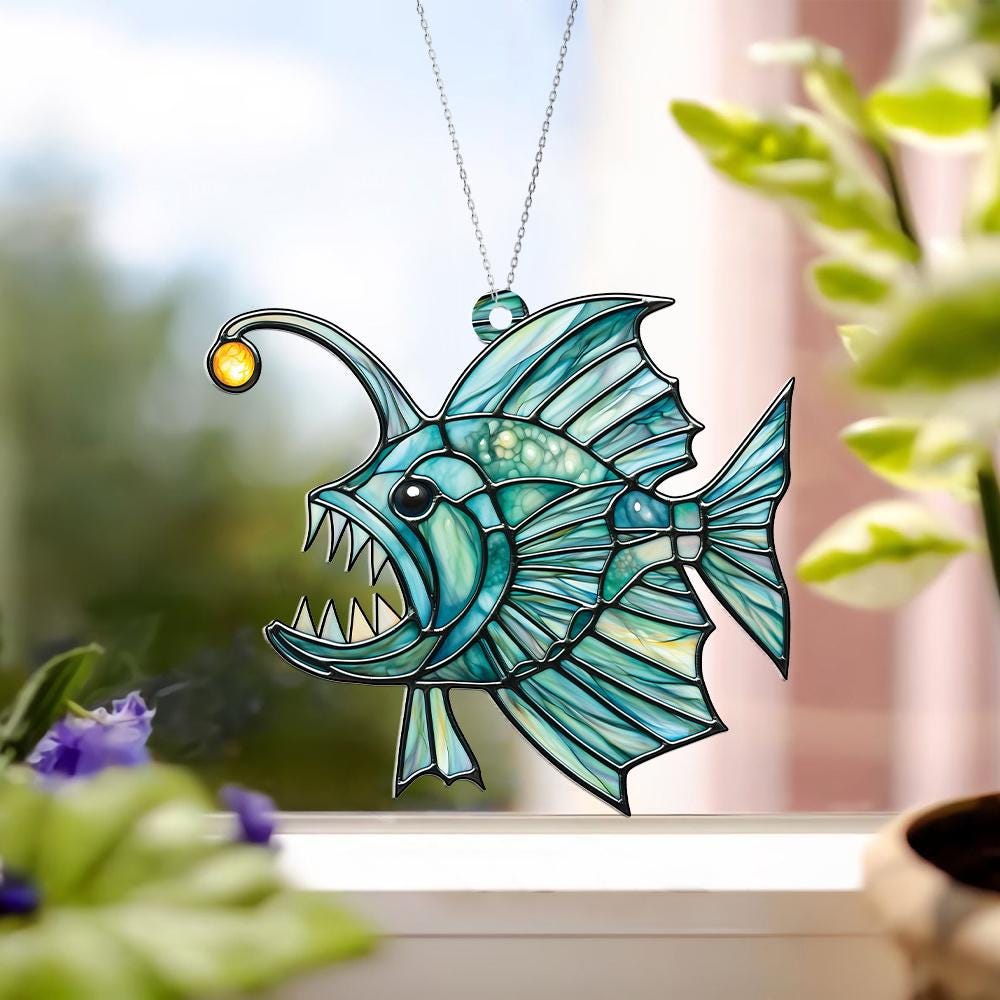 Angler Fish Suncatcher, Acrylic Anglerfish Ornament, Deep Ocean Decor ...