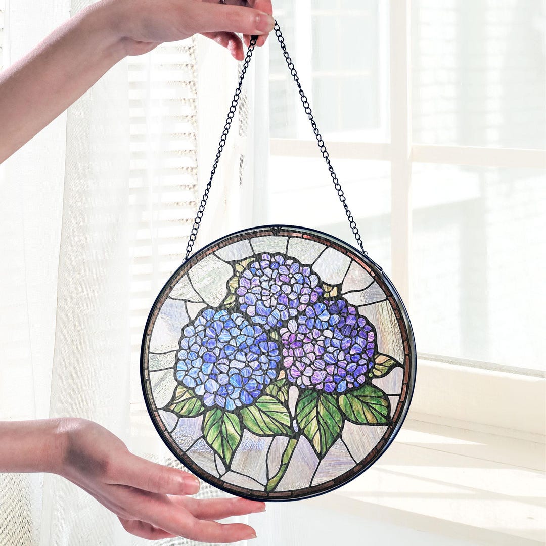 Stained Glass Hydrangea Suncatcher, Hydrangea Glass Windows Hanging ...