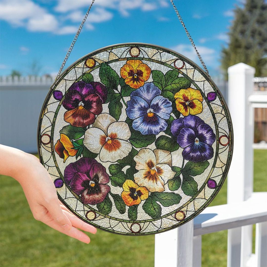 Pansy Flower Stained Glass Suncatcher, Pansy Ornament, Flowers Window ...