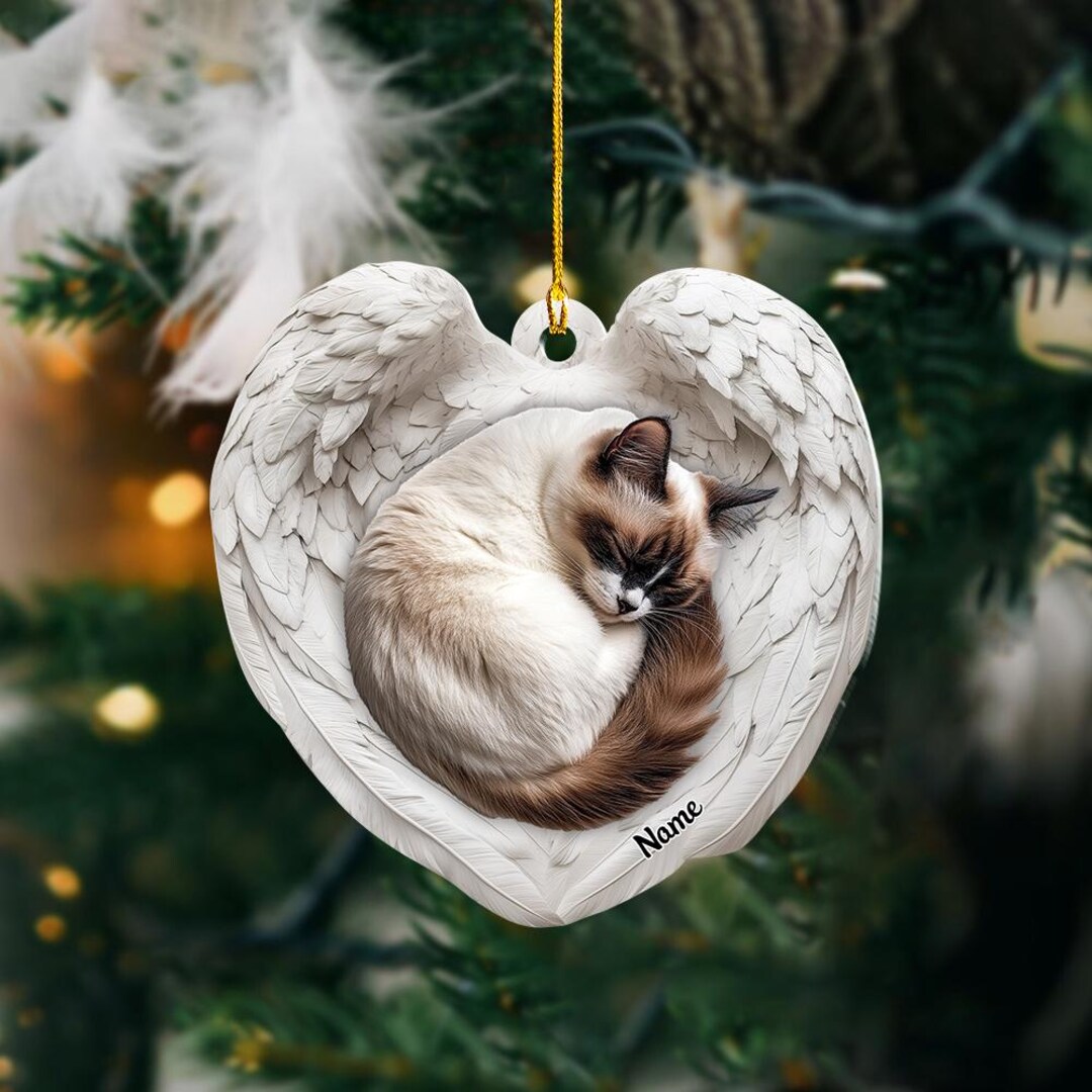 Personalized Snowshoe Cat Sleeping Angel Wings Ornament, Snowshoe Cat ...