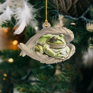 Personalized Frog Sleeping Angel Ornament, Frog Angel Wings Ornament ...