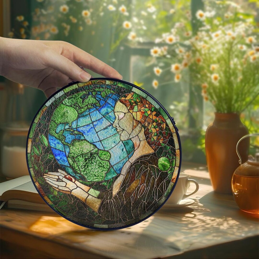 Mother Earth Green Life Glass Suncatcher Ornament, Earth Day Gift ...