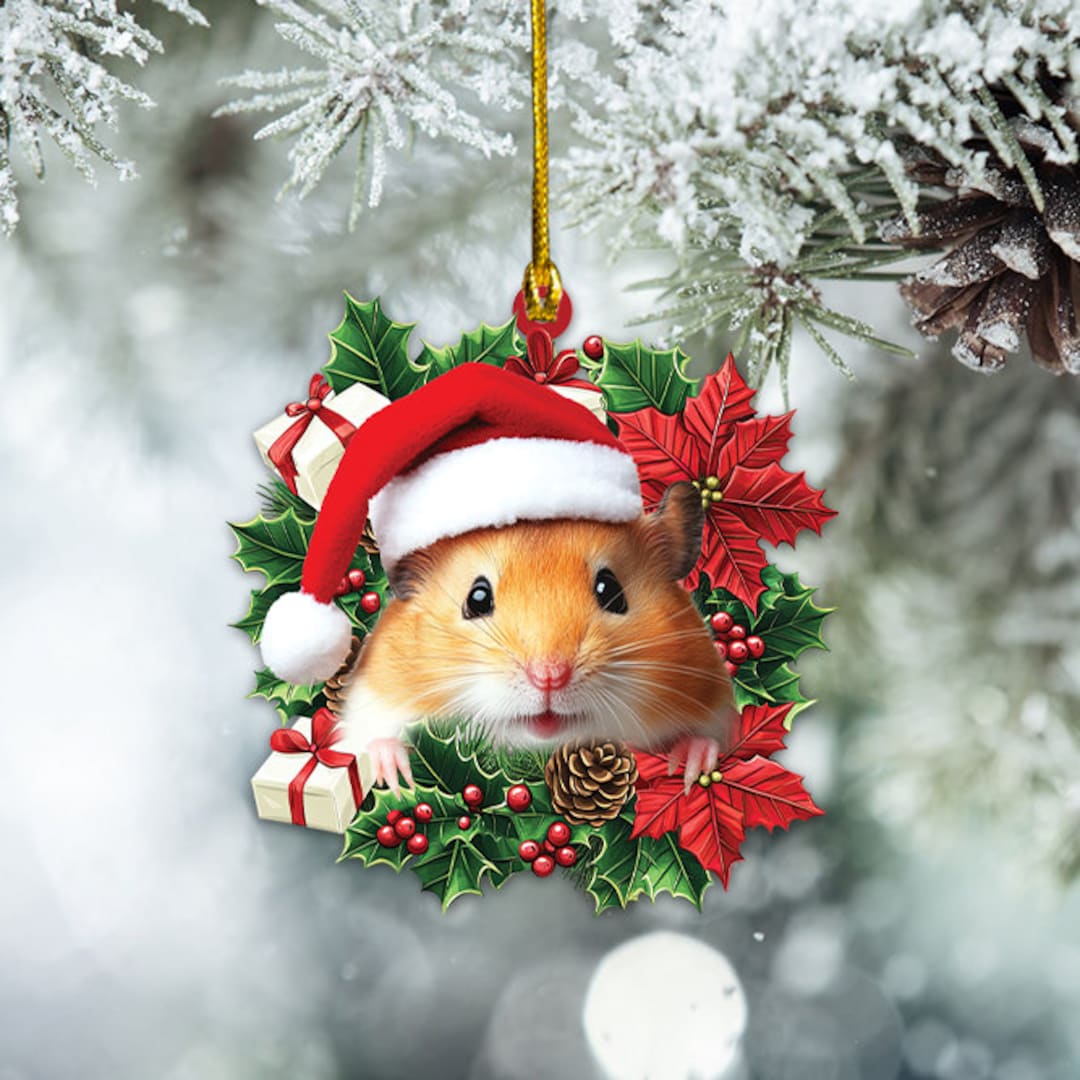 Hamster Christmas Wreath Ornament, Hamster Christmas Tree Ornament ...