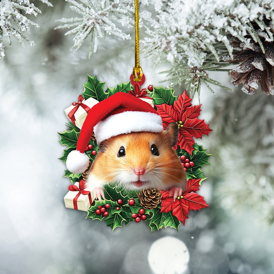 Hamster Christmas Wreath Ornament, Hamster Christmas Tree Ornament ...