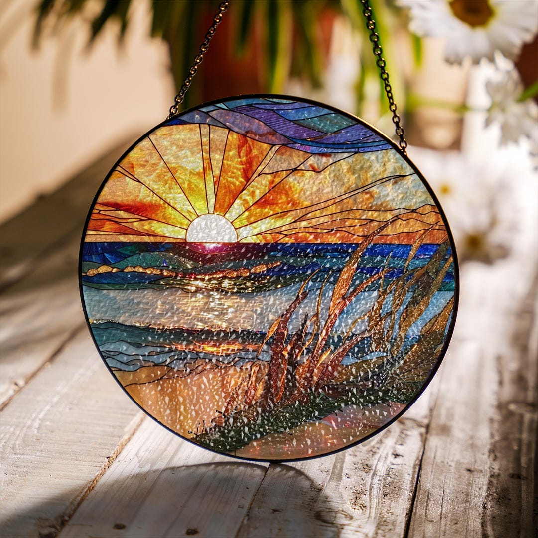 Ocean Waves Stained Glass Suncatcher, Coastal Beach Decor, Ocean Wave ...