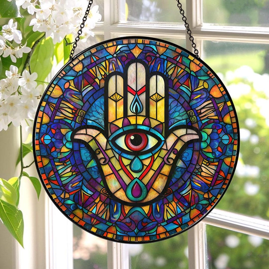 Hamsa Hand Stained Glass, Hand of Fatima Suncatcher, Protection Charm ...