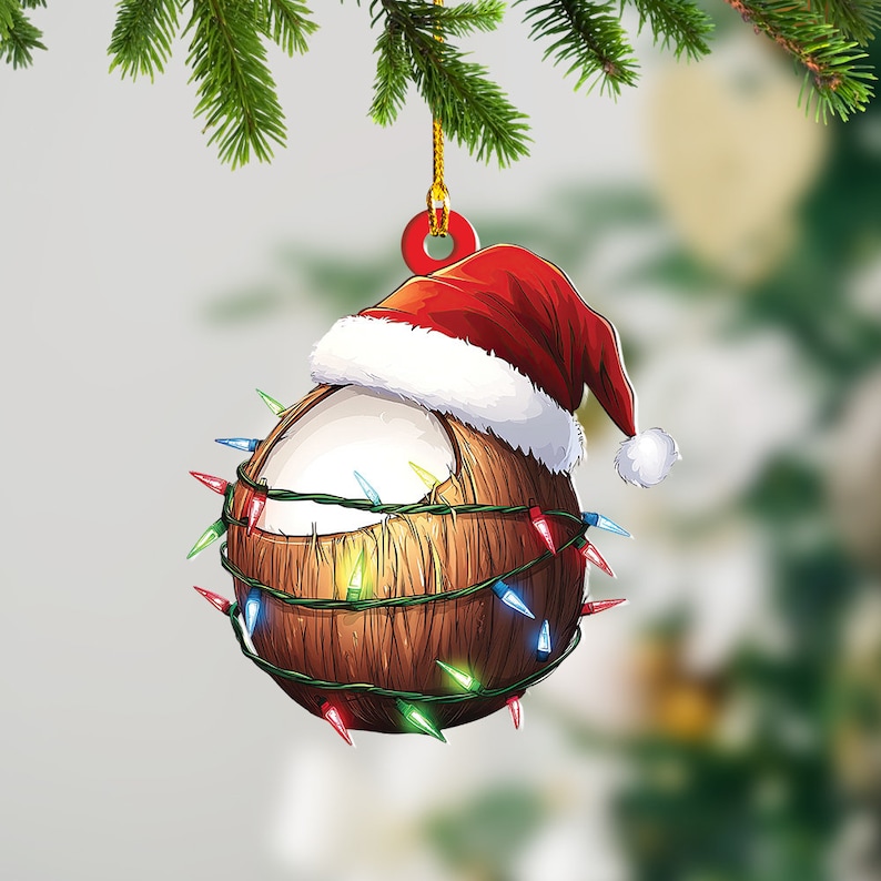 Personalized Coconut Christmas Lights Ornament, Coconut Rearview Mirror ...