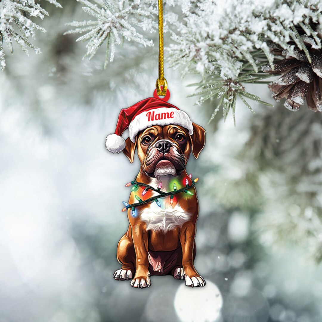 Personalized Boxer Dog Christmas Lights Ornament, Boxer Dog Xmas ...