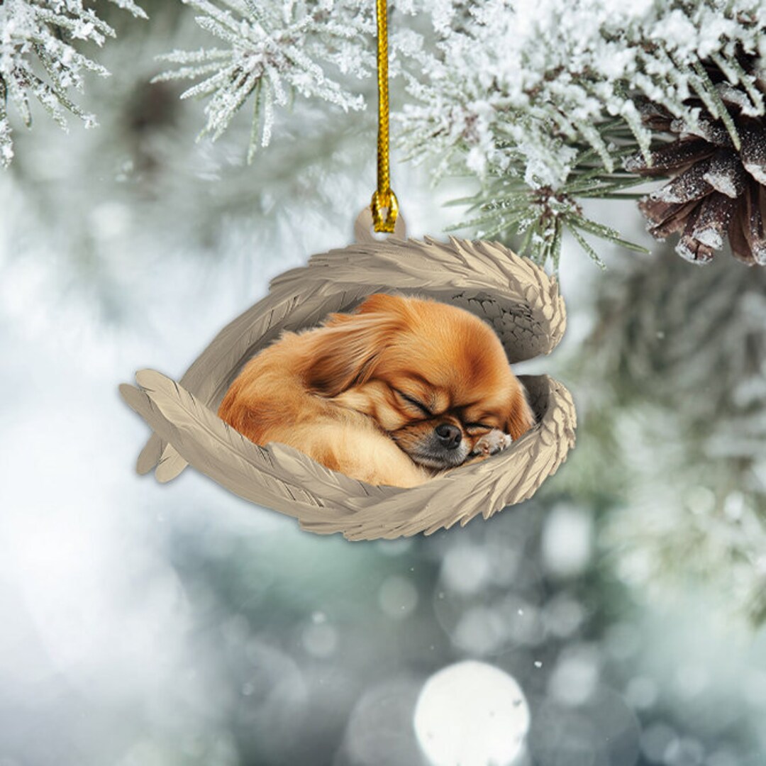 Personalized Pekingese Dog Sleeping Angel Wings Ornament, Pekingese Dog ...