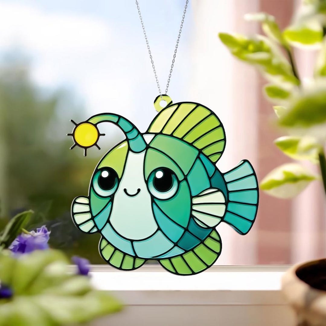 Cute Angler Fish Suncatcher, Acrylic Anglerfish Ornament, Deep Ocean ...