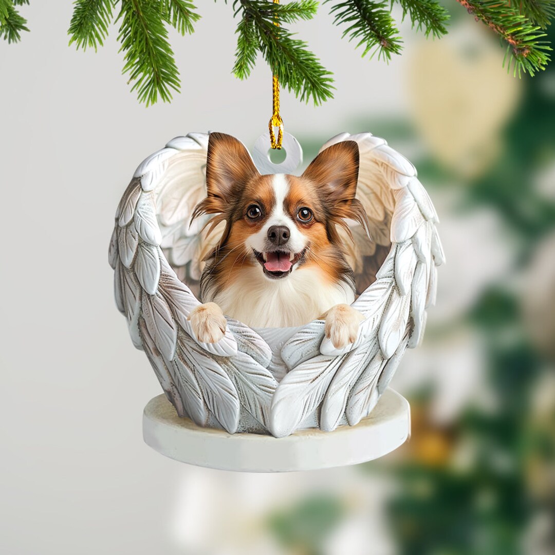 Personalized Papillon Dog Angel Wings Ornament, Papillon Dog Christmas ...