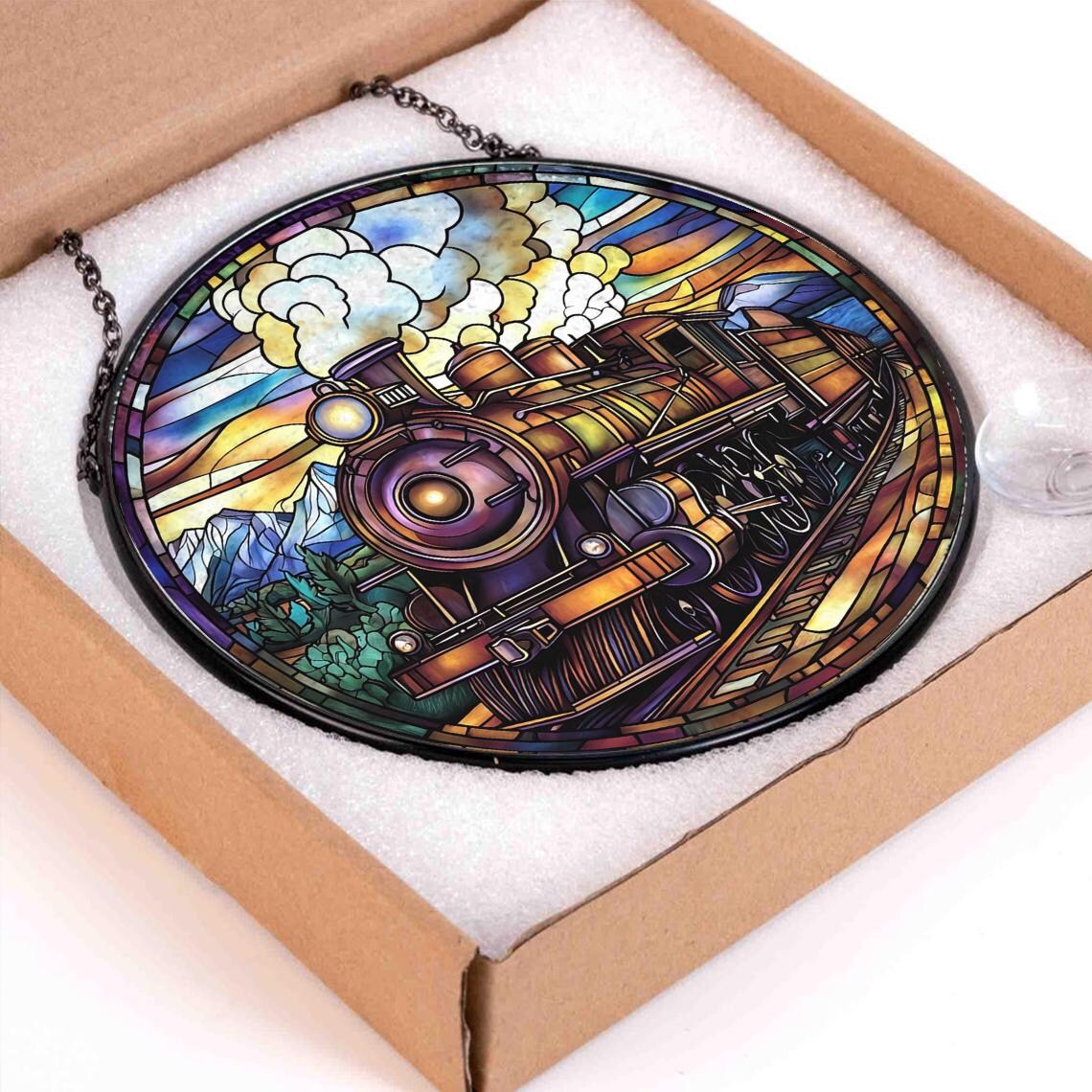 Stained Glass Train Suncatcher, Railroader Windows Hanging Suncatcher ...