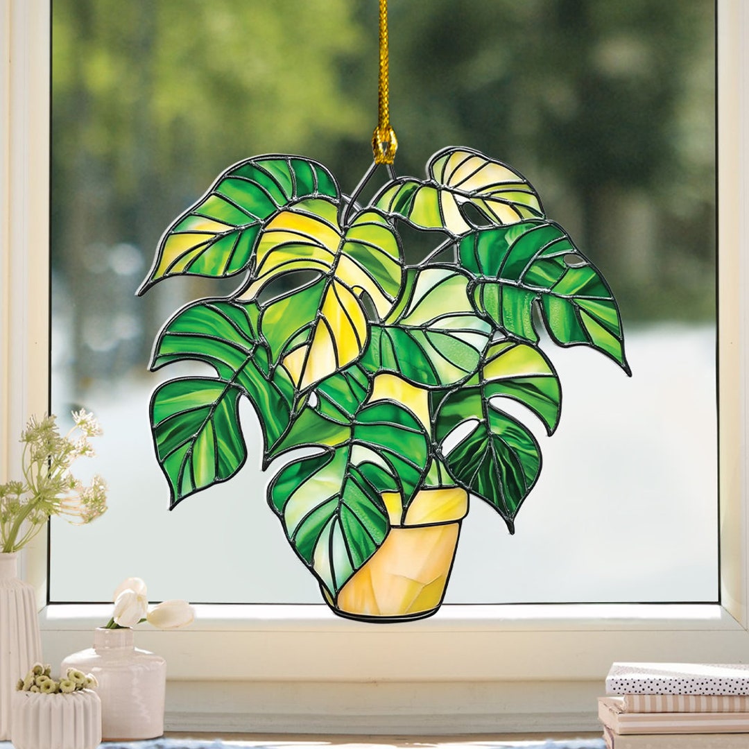 Plant Suncatcher, Monstera Leaves Suncatcher, Leaves Hanging Ornament ...