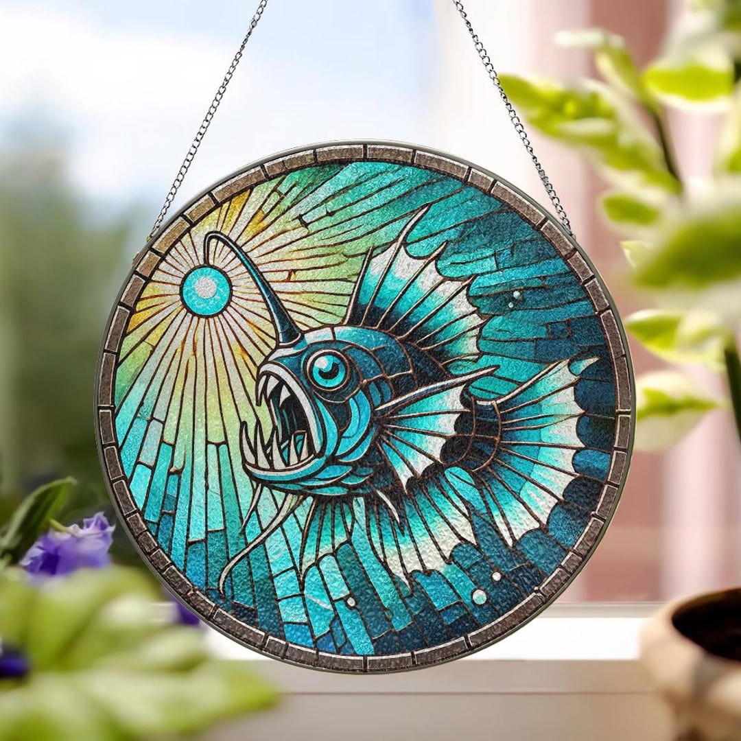 Angler Fish Glass Suncatcher, Unique Anglerfish Window Art, Deep Ocean ...