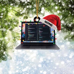 Personalized Computer Programmer Laptop Code, Flat 2D Ornament Gift for Coder, Christmas Tree ...