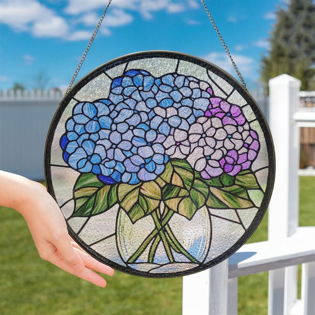 Stained Glass Hydrangea Suncatcher, Hydrangea Glass Windows Hanging ...