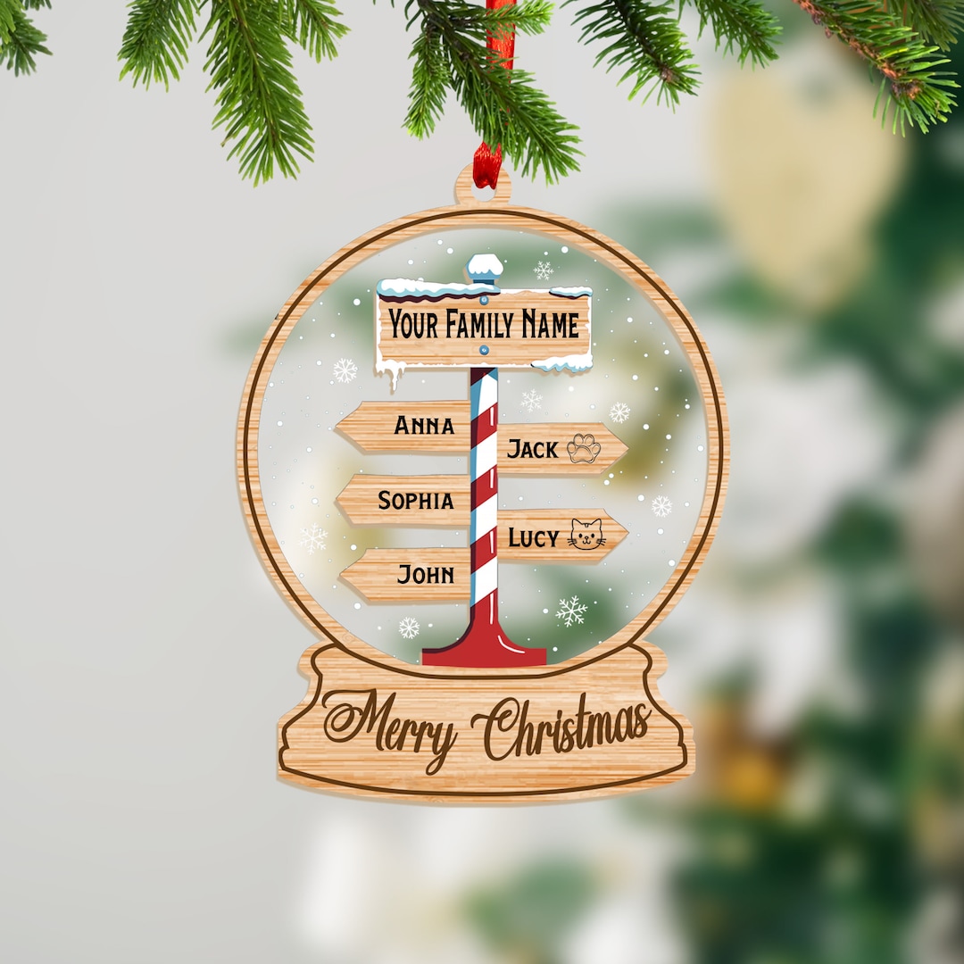Personalized Family Wood and Acrylic Ornament, Custom Family Name ...