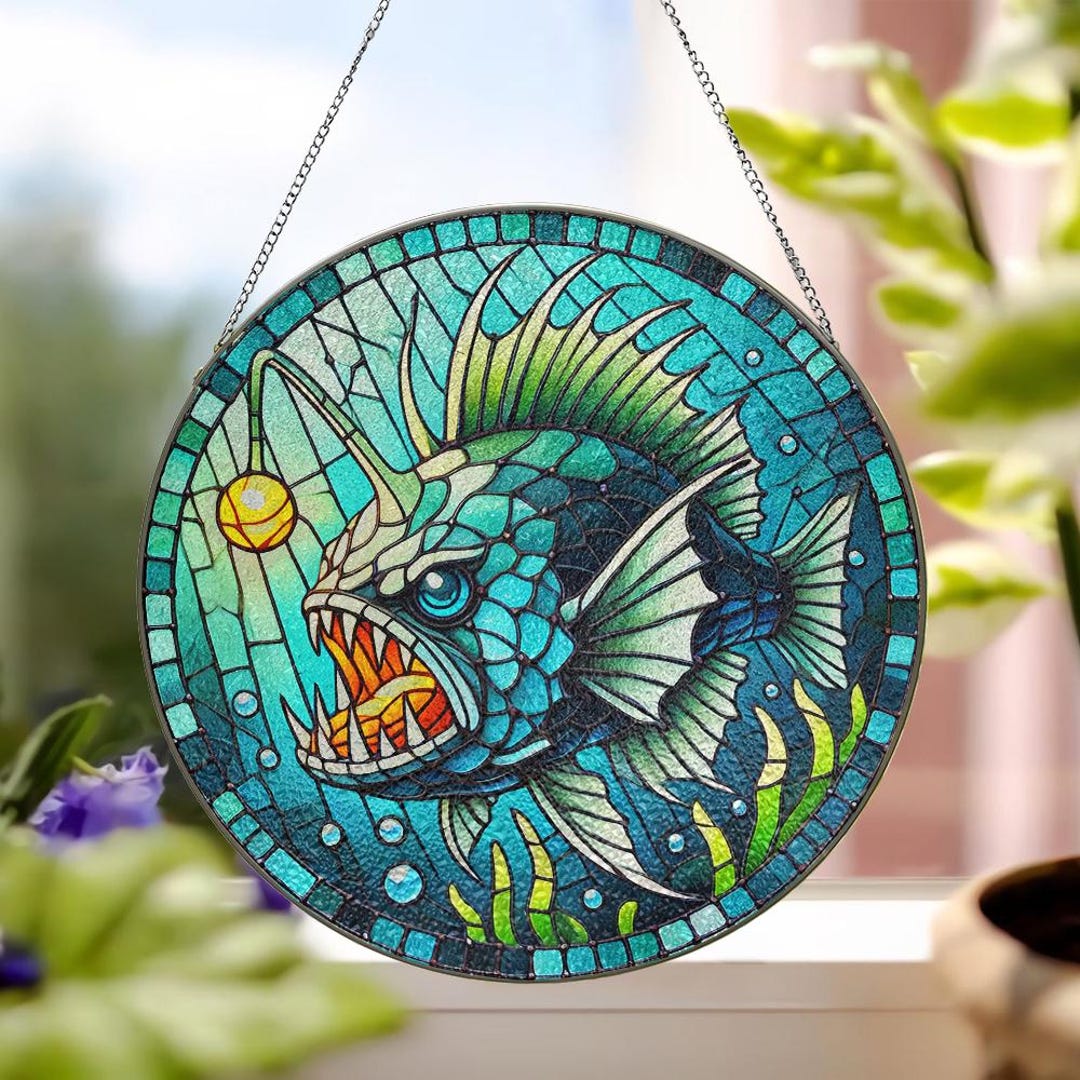Angler Fish Glass Suncatcher, Unique Anglerfish Window Art, Deep Ocean ...