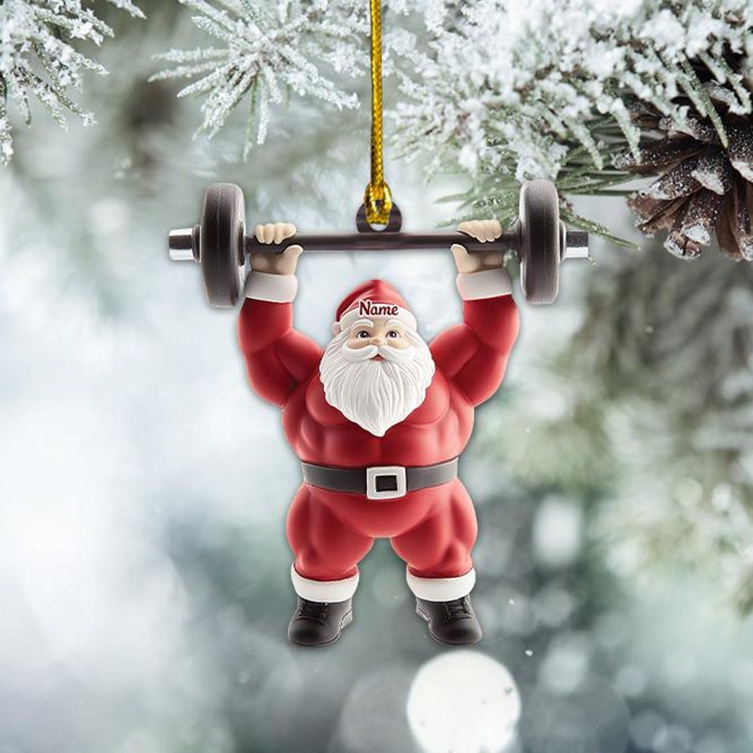 Santa Claus Weightlifting Christmas Ornament, Weightlifting Ornament ...