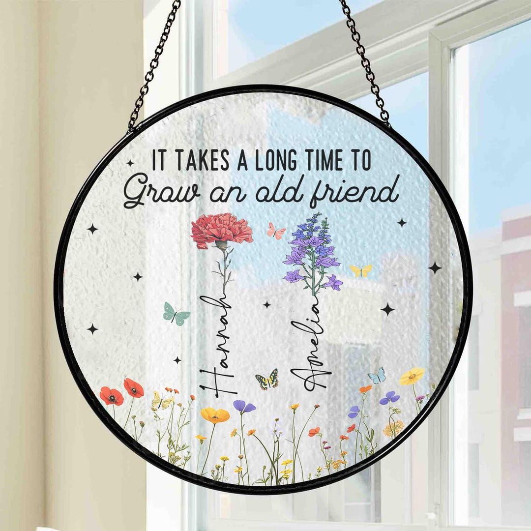Personalized Best Friend Birth Month Flowers Stained Glass Suncatcher ...