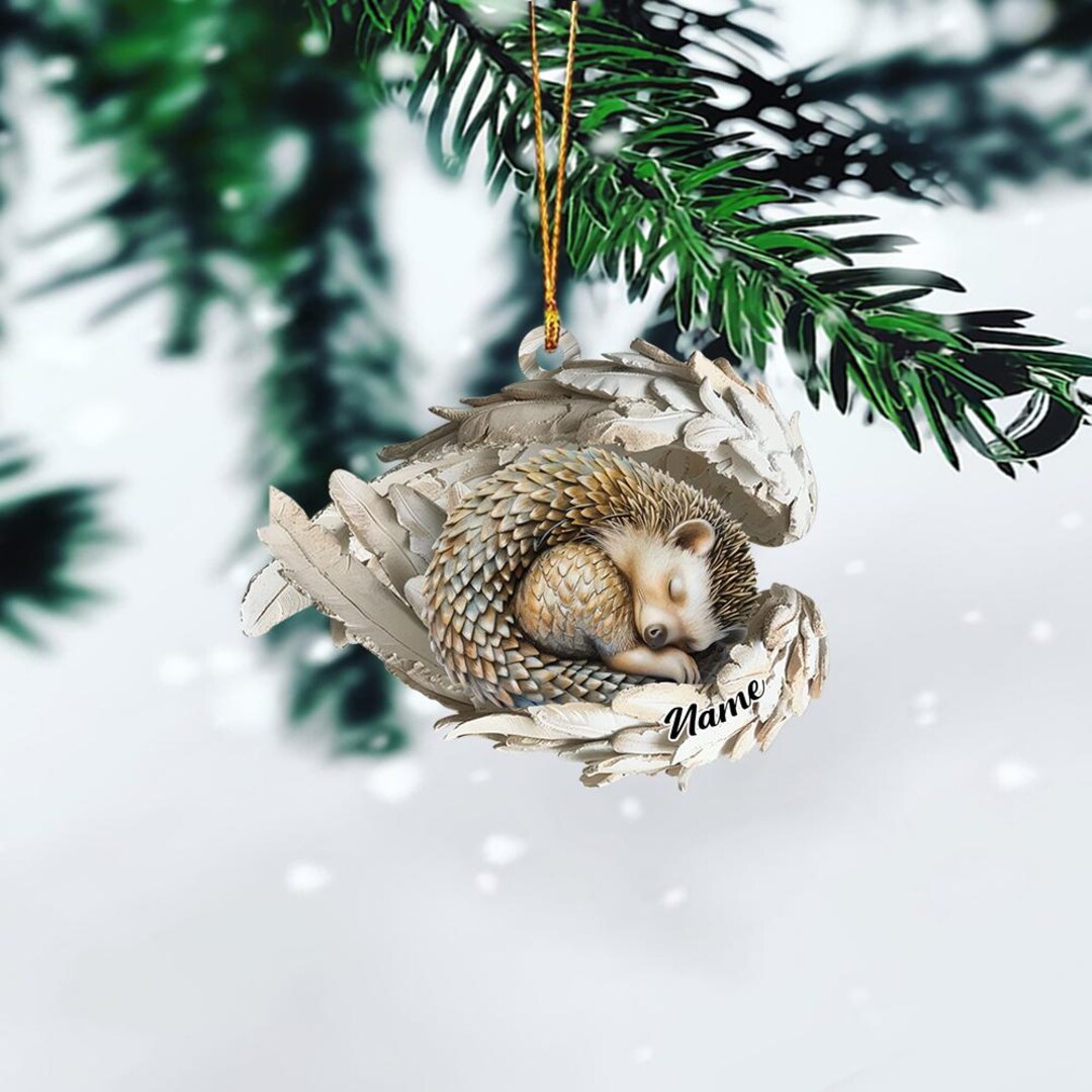 Personalized Hedgehog Sleeping Angel Wings Ornament, Hedgehog Christmas ...