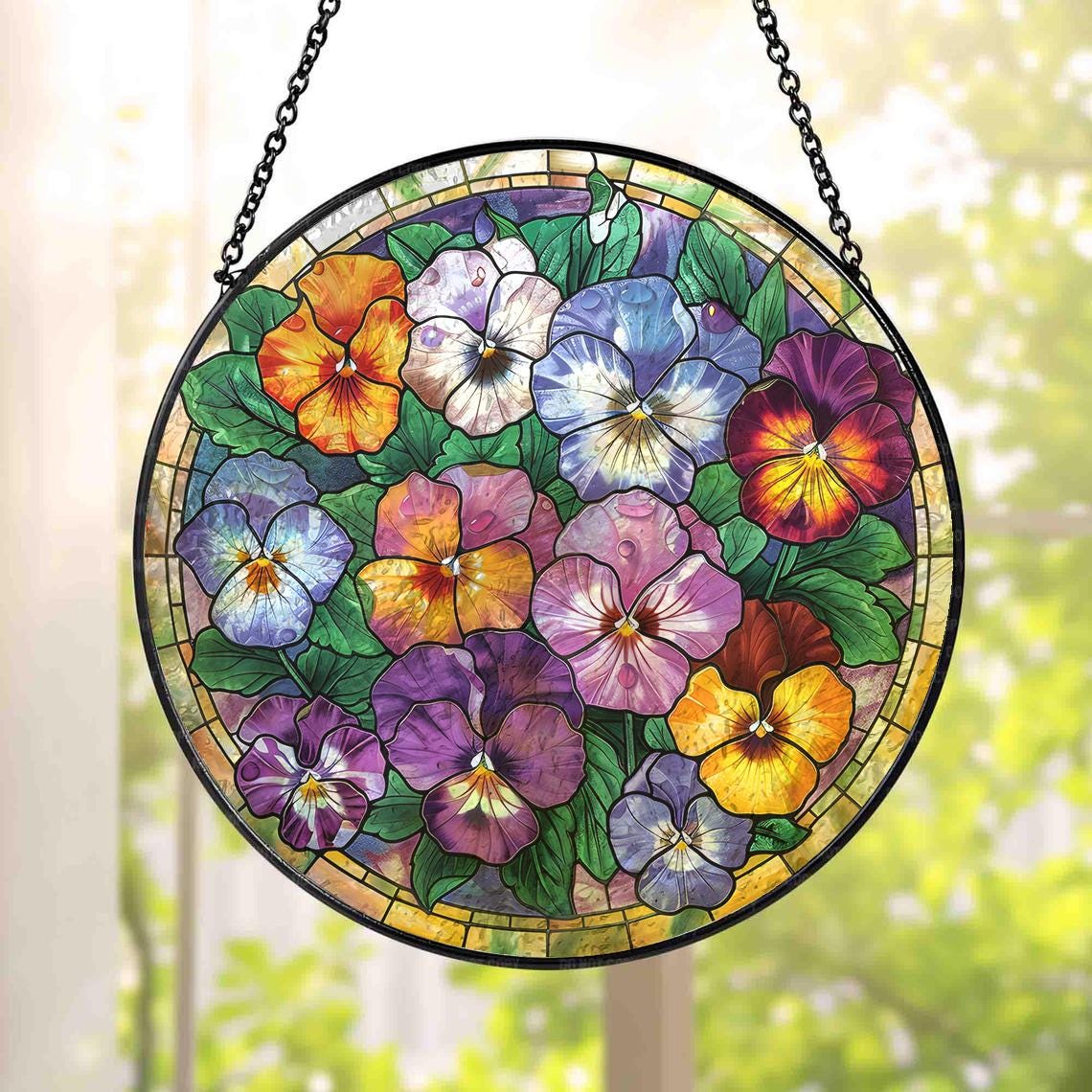Pansy Flower Stained Glass Suncatcher, Pansy Ornament, Flowers Window ...