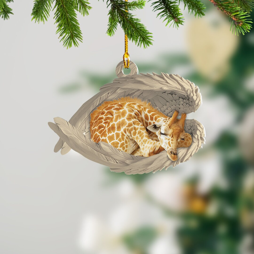 Personalized Giraffe Sleeping Angel Ornament, Giraffe Angel Wings ...