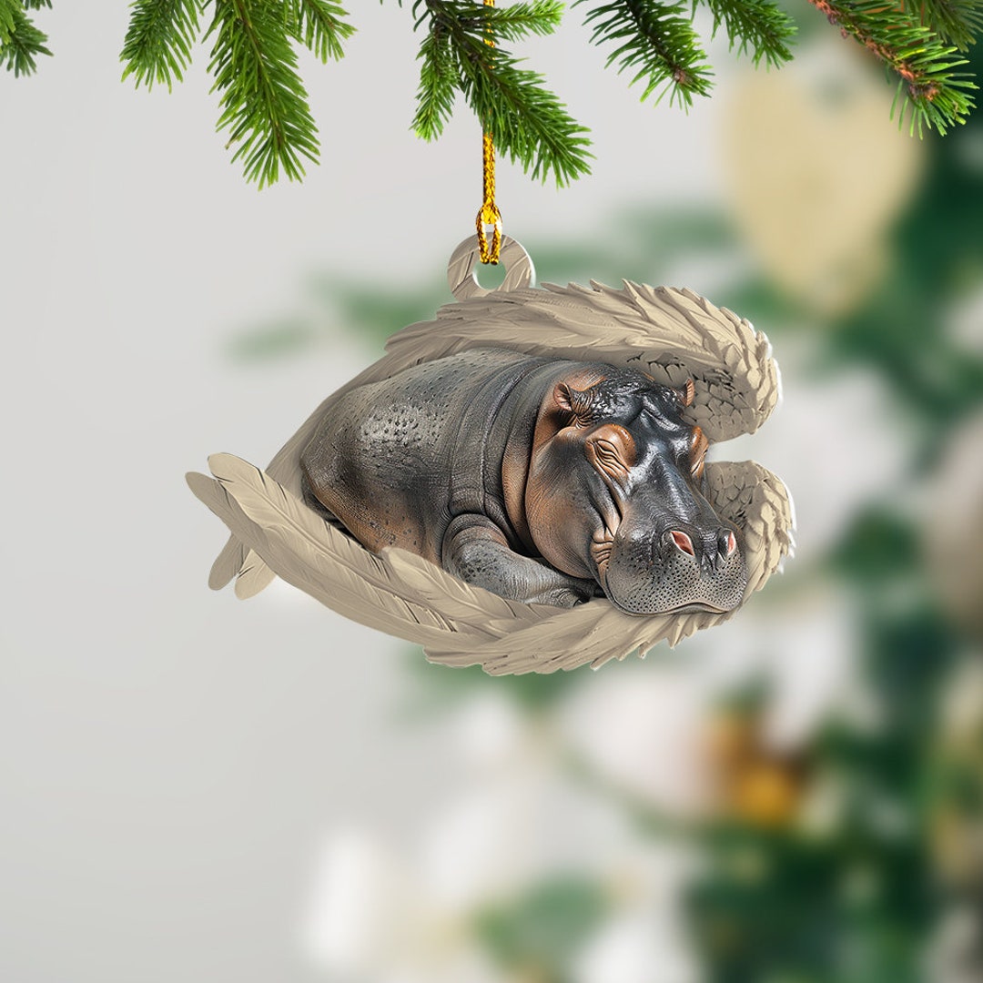 Personalized Hippo Sleeping Angel Ornament, Hippo Angel Wings Ornament ...