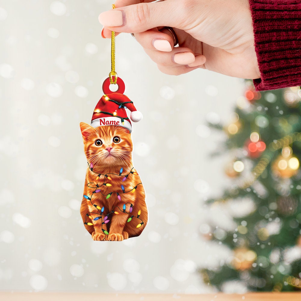 Personalized Orange Cat Ornament, Cat Christmas Hanging Ornament Gift ...