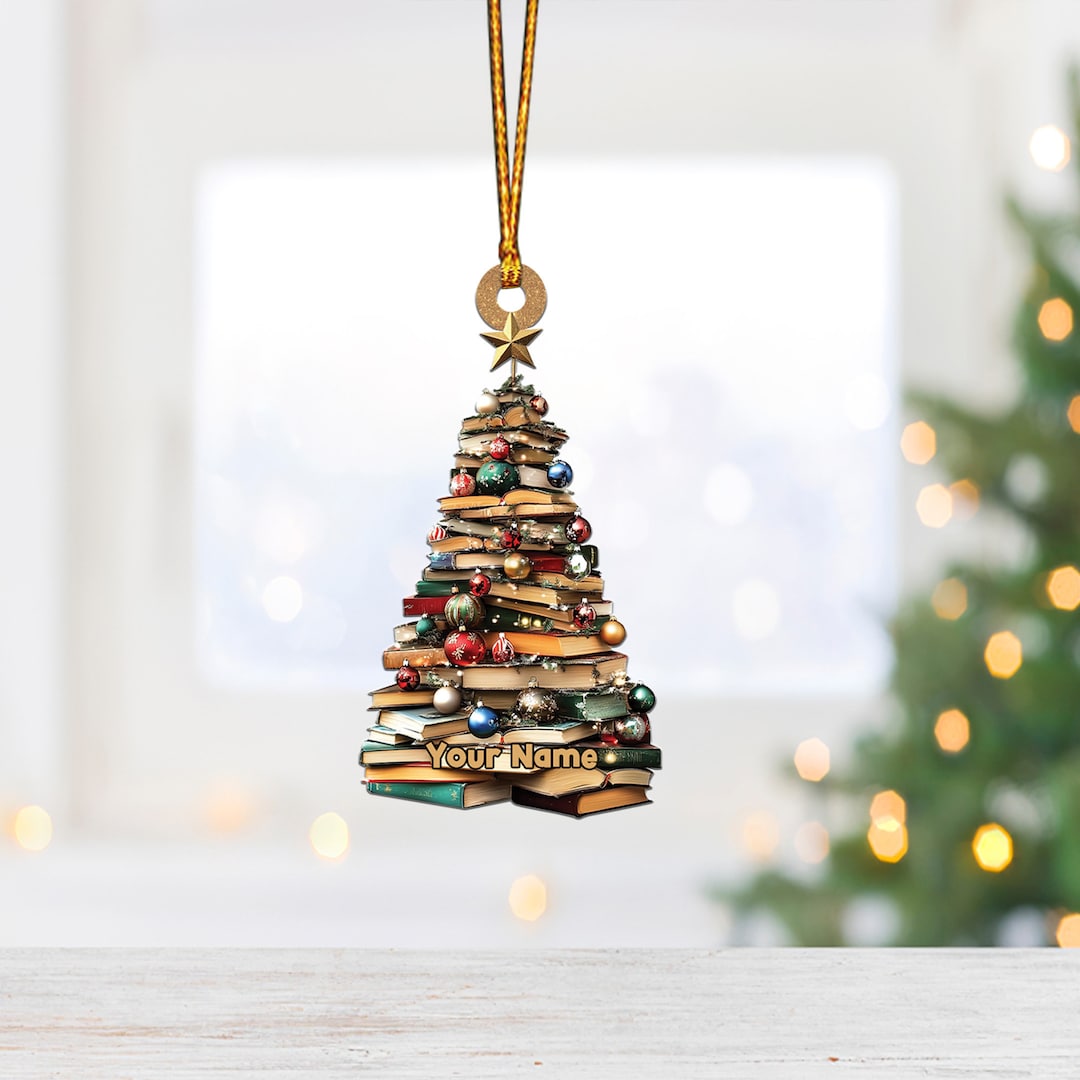 Personalized Book Tree Ornament, Custom Book Tree Christmas Ornament ...