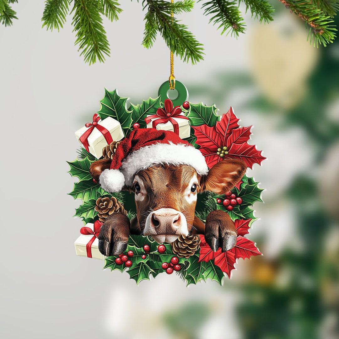 Cow Christmas Wreath Ornament, Cow Christmas Tree Ornament, Cow ...