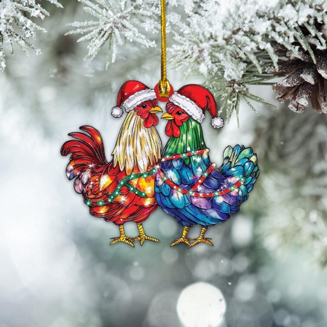 Chicken Christmas Lights Ornament, Chicken Christmas Ornament, Hen and ...
